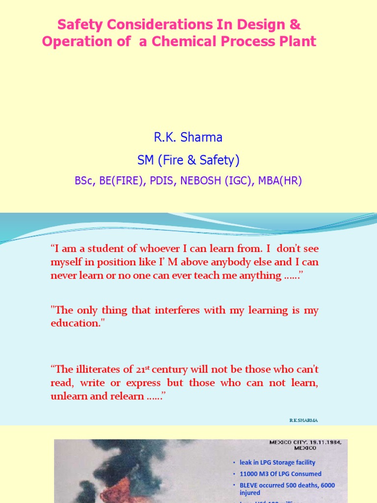 Safety Considerations in Design & Operation of A Chemical Process Plant ...