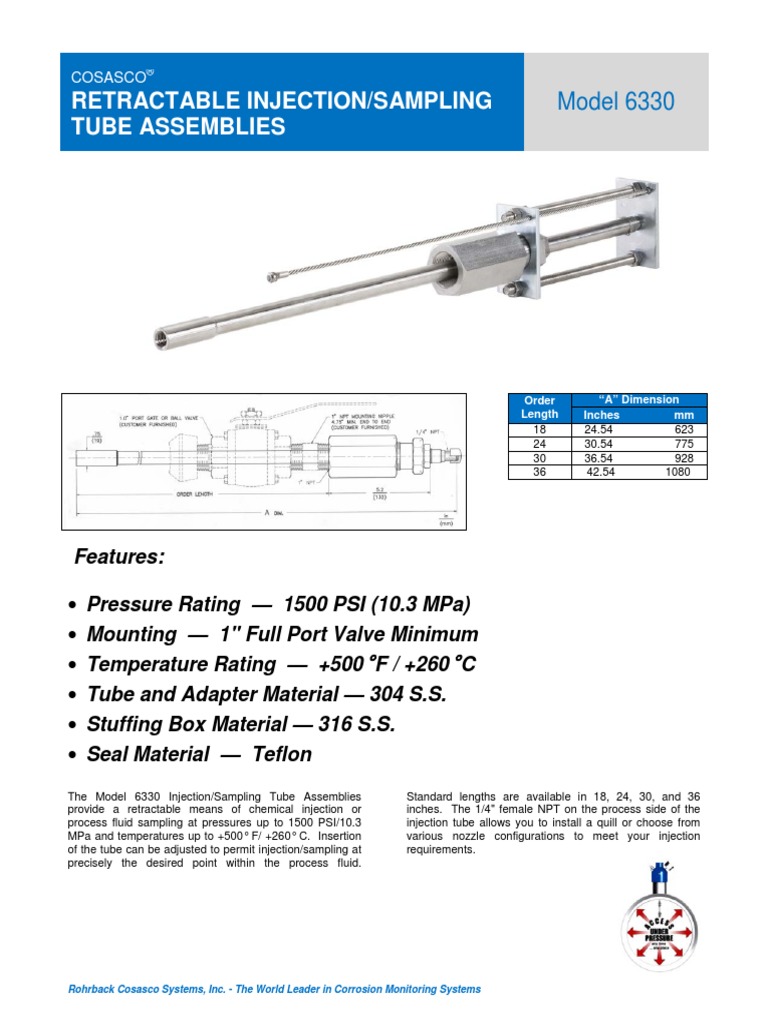 Retractable Injection/Sampling Tube Assemblies: Model 6330 | PDF | Pipe ...