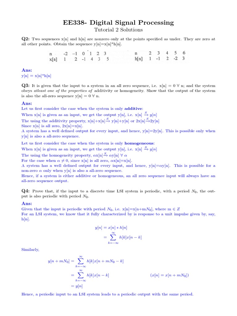 EE338-Digital Signal Processing: Tutorial 2 Solutions | PDF ...