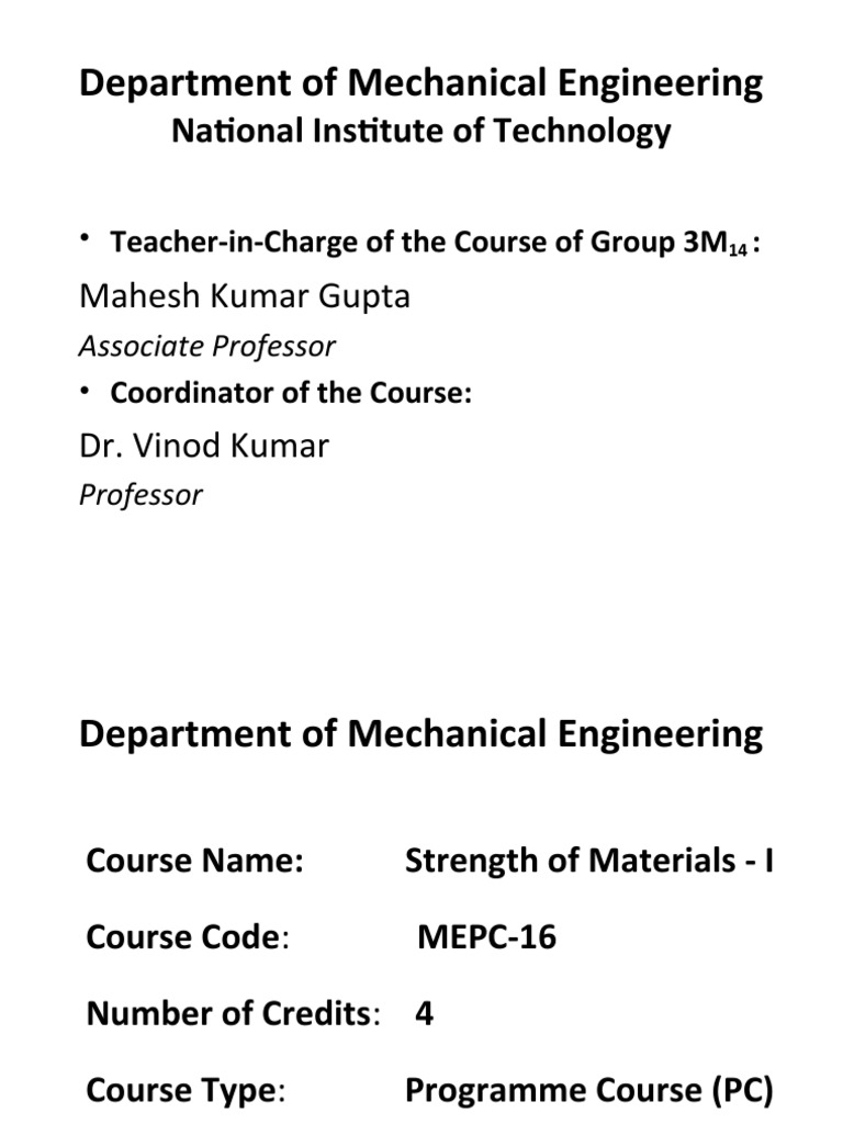 Department of Mechanical Engineering: National Institute of Technology ...