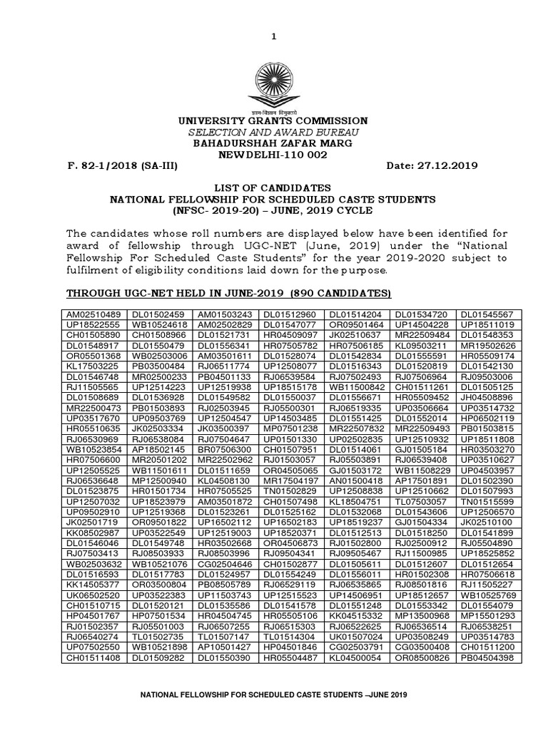 NFSC Fellowship Candidates List 2019-20 | PDF | Government | Justice