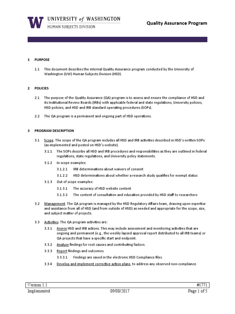 SOP Quality Assurance Program | PDF | Institutional Review Board ...
