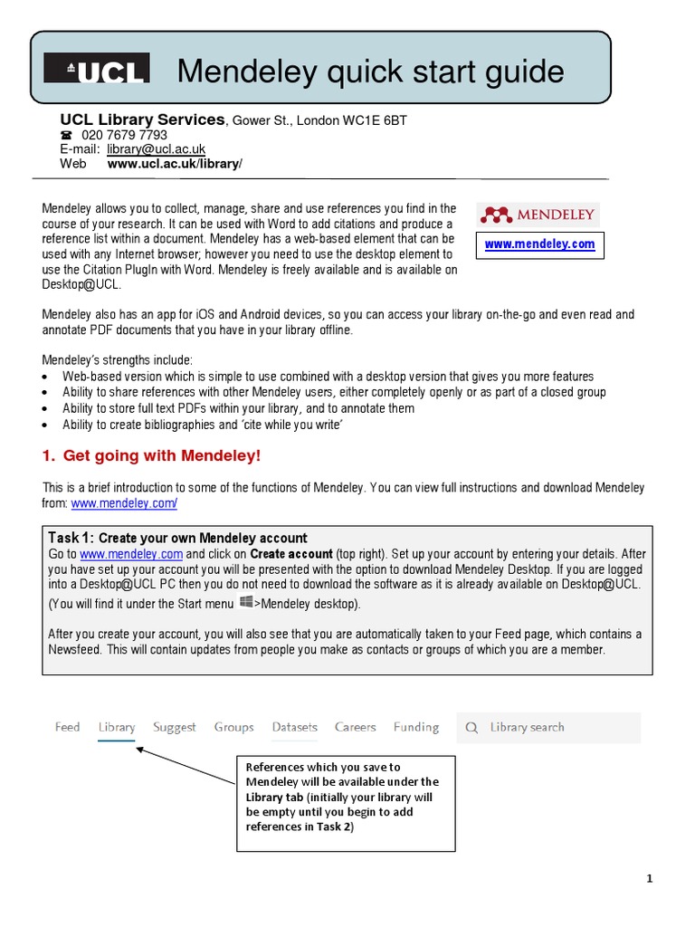 UCL Mendeley Quick Start Guide | PDF | Tag (Metadata) | Citation