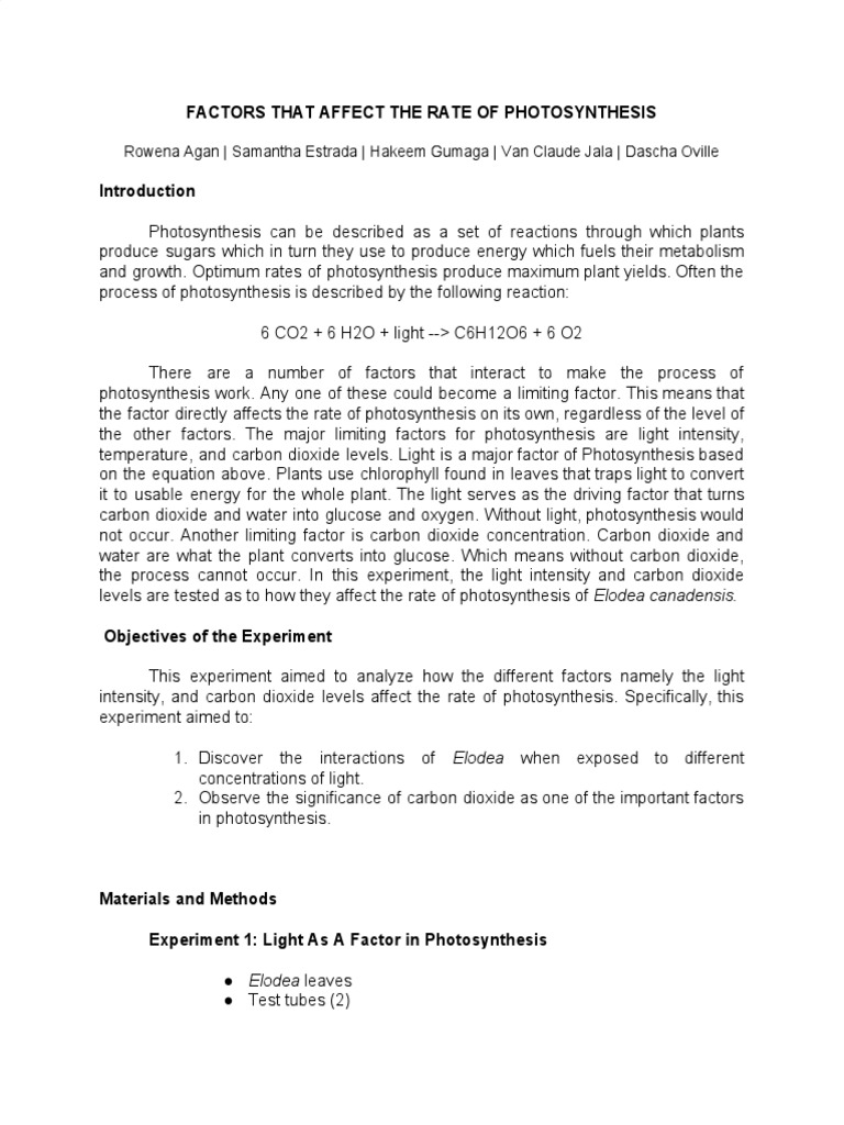 Factors That Affect The Rate of Photosynthesis | PDF | Photosynthesis ...