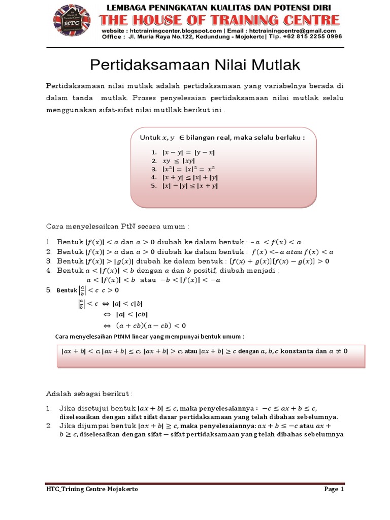 Pertidaksamaan Nilai Mutlak | PDF