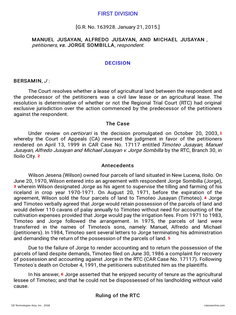 5 Jusayan v. Sombilla | PDF | Leasehold Estate | Lease