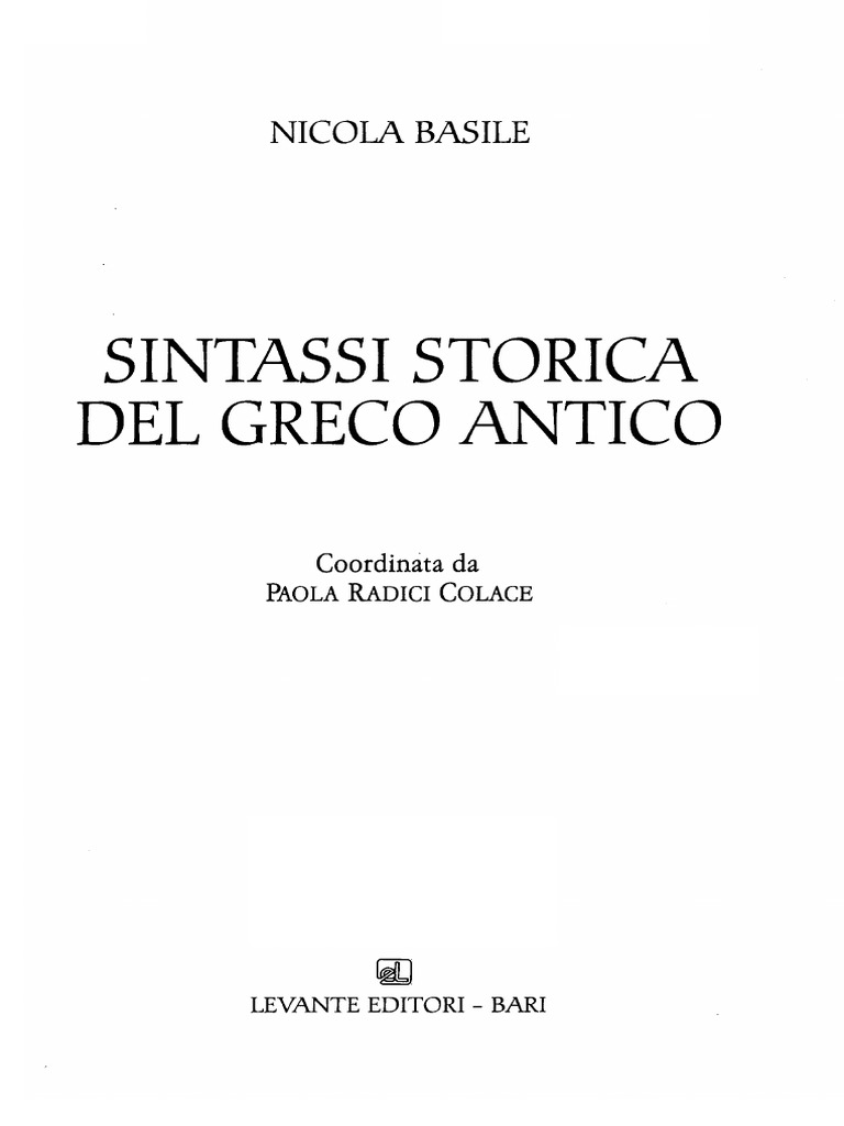 Basile (1998) Sintassi Storica Del Greco Antico, Levante Editore PDF | PDF