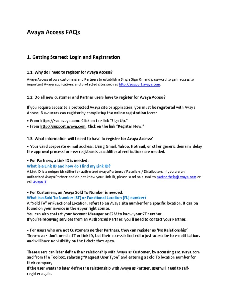 Avaya Access Faqs: 1. Getting Started: Login and Registration | PDF ...