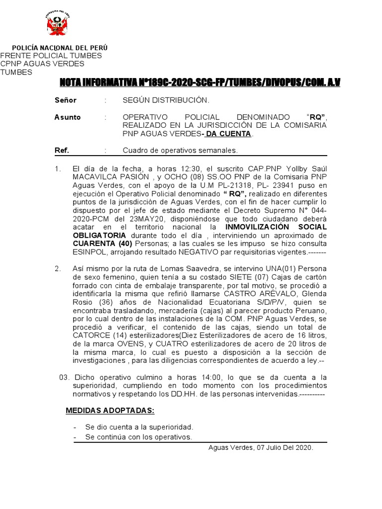Nota Informativa PNP Requisitoria 2020 | PDF | Gobierno | Policía