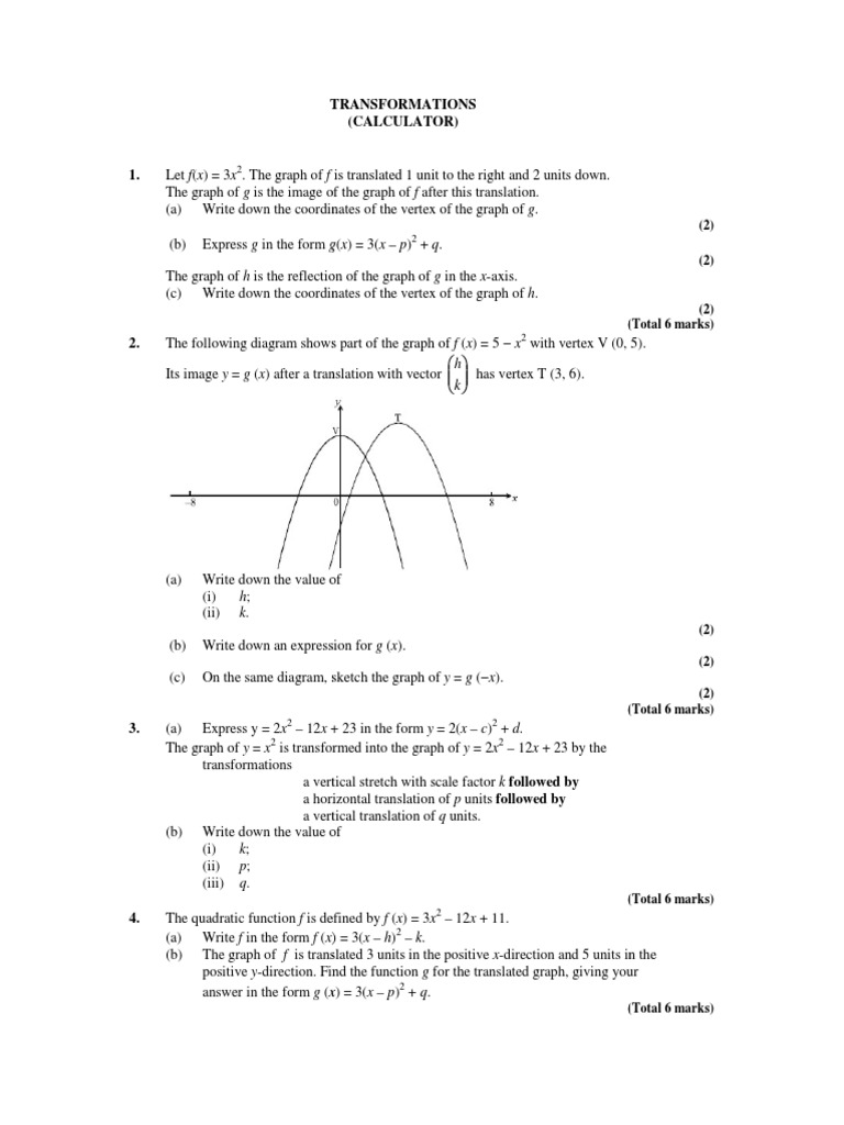 Transformations Transformations (Calculator) | PDF | Vertex (Graph ...