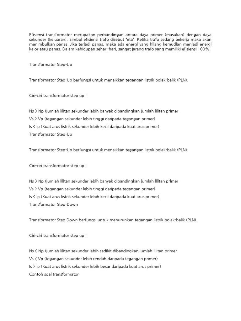Efisiensi dan Jenis Transformator | PDF | Sains & Matematika