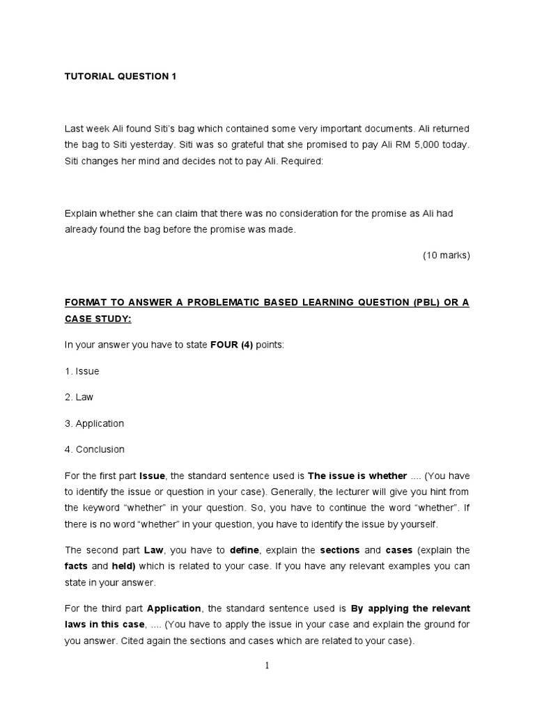 Format To Answer Problematic Based Learning Question (Law2043@law201 ...