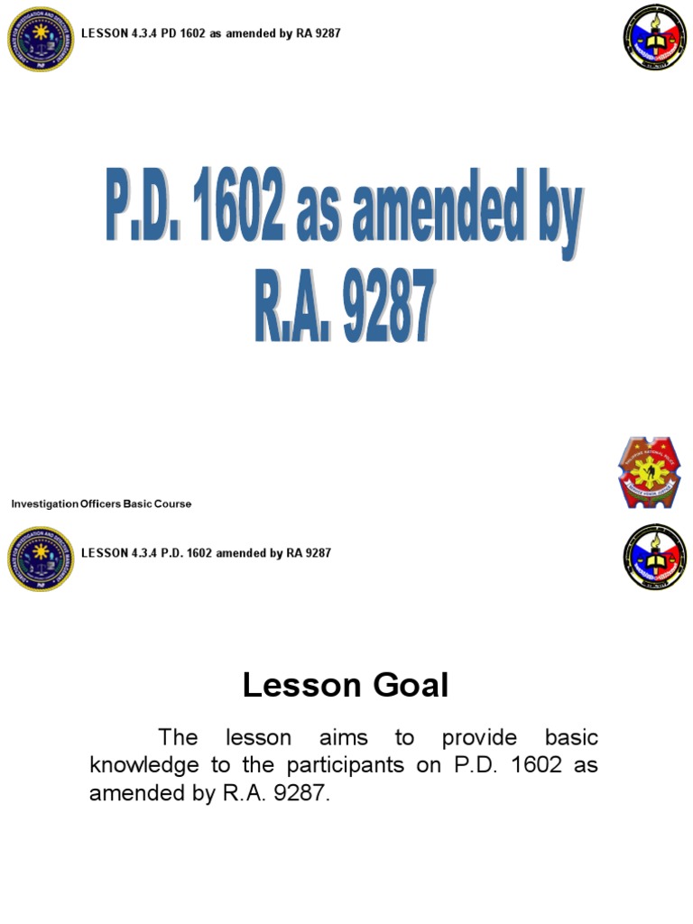 PD 1602 As Amended by Ra 9287 | PDF | Gambling | Palladium