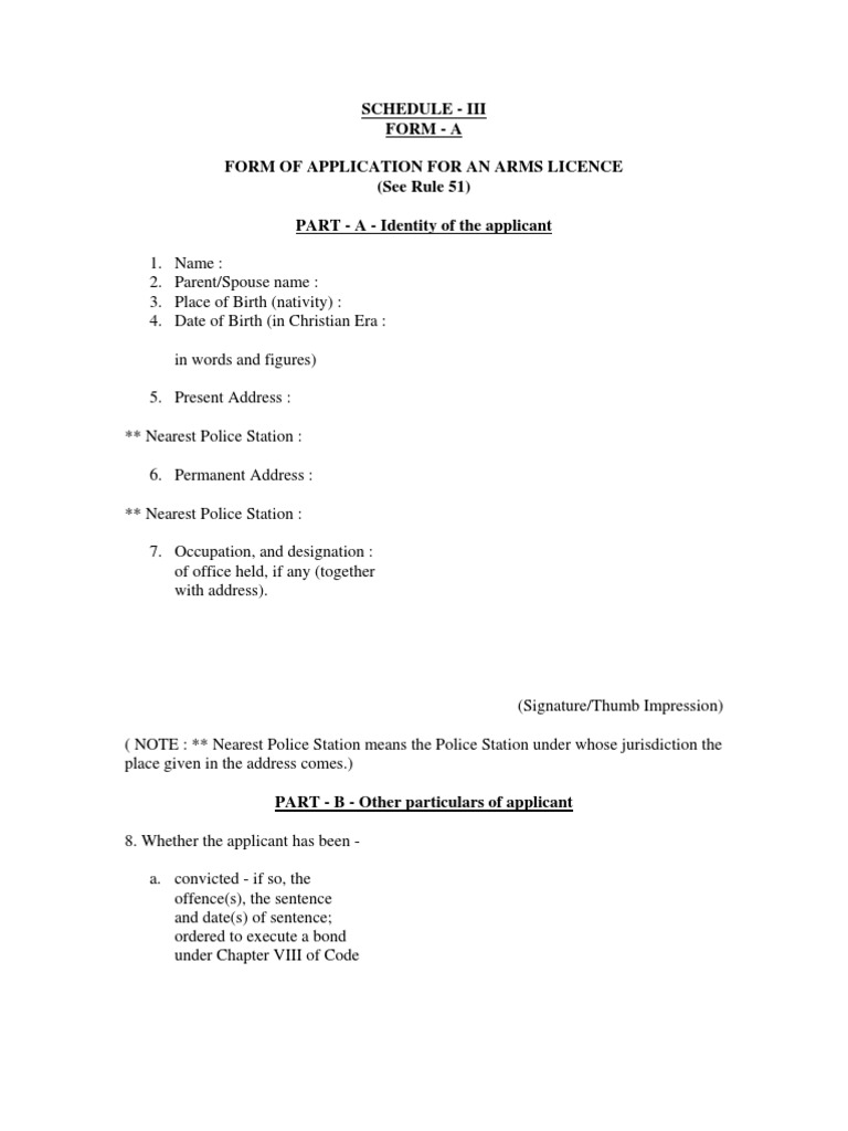 Arms Licence Application Form Details | PDF