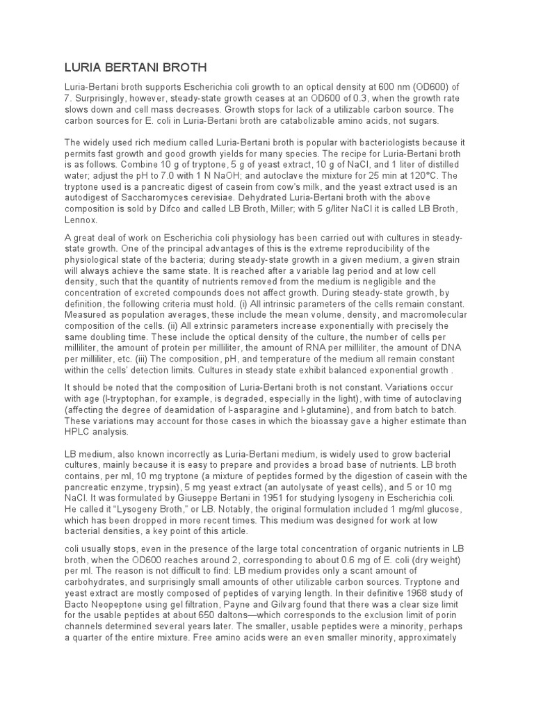 Luria-Bertani Broth Composition and Use | PDF | Growth Medium | Organisms