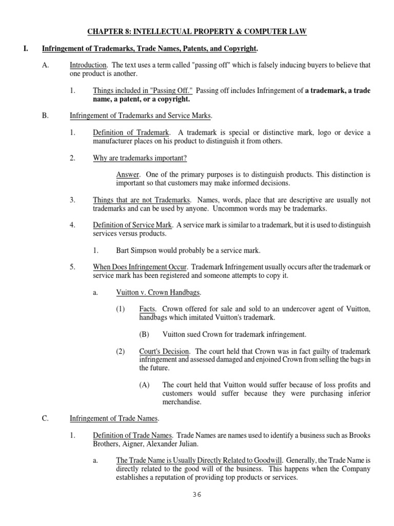 Chapter 8: Intellectual Property & Computer Law I | PDF | Trademark ...