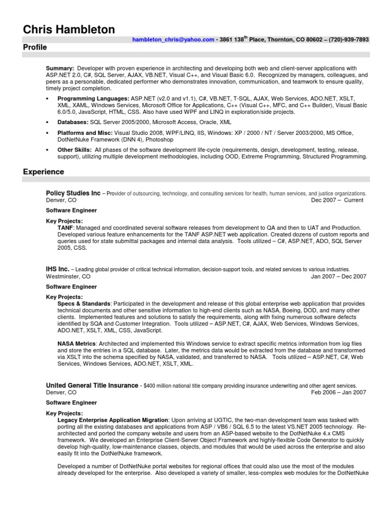 Chris Hambleton: P R o F I L e | PDF | Microsoft Sql Server | Web ...