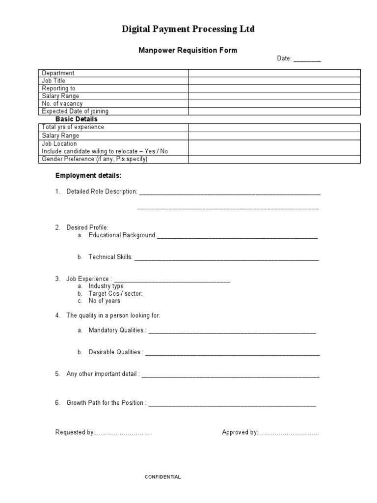 Manpower Requisition Form | PDF | Career & Growth