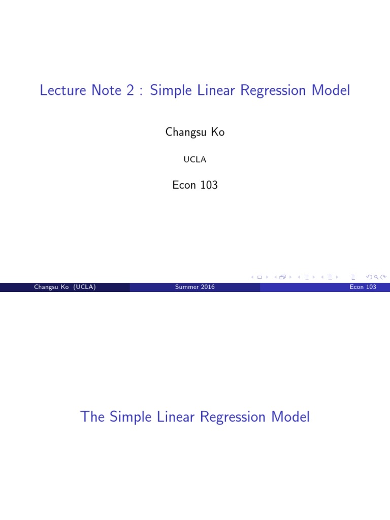 Lecture Note 2: Simple Linear Regression Model: Changsu Ko | Download Free PDF | Ordinary Least ...