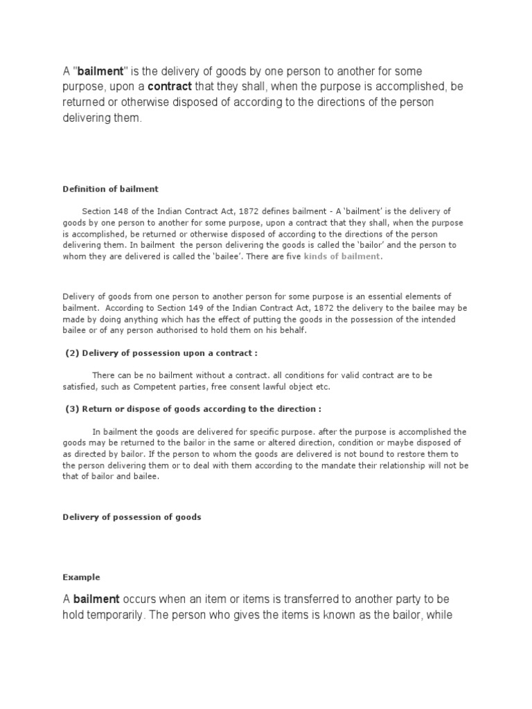 Kinds of Bailment | Download Free PDF | Possession (Law) | Consideration