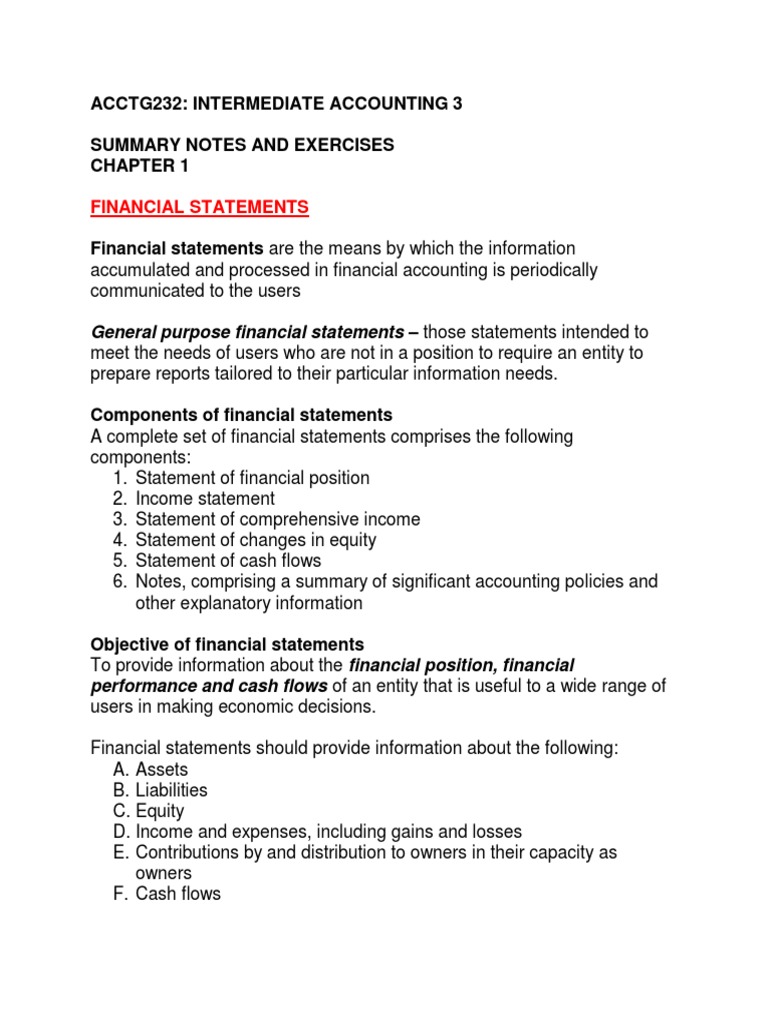 Chapter 1 - Financial Statements | PDF | Going Concern | Financial Statement