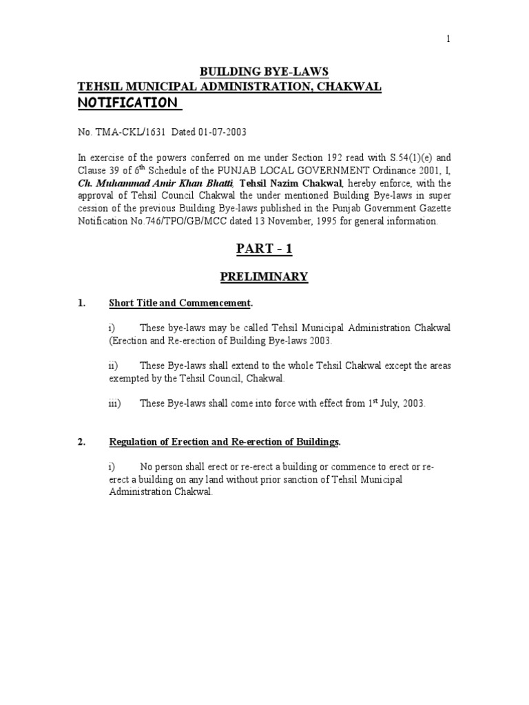 Building BYE-LAWS Chakwal Municipality | PDF | Basement | Stairs