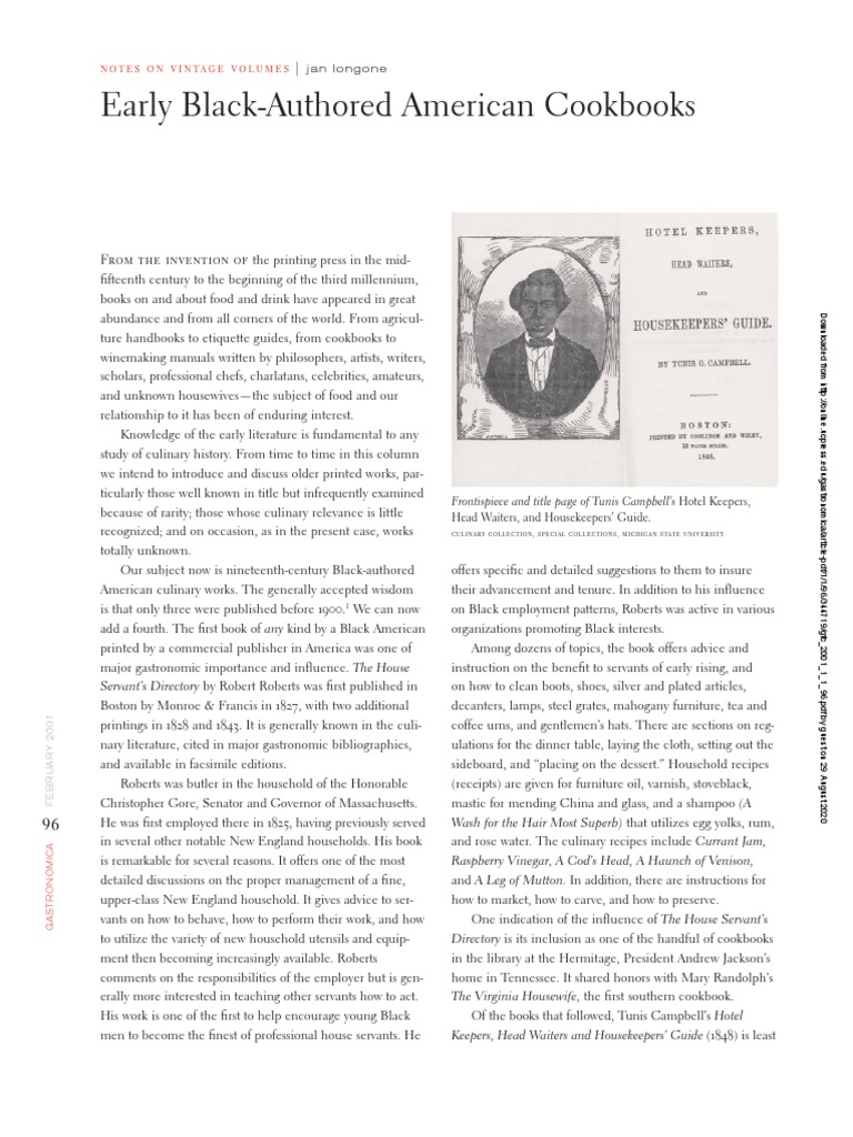 Early Black-Authored American Cookbooks: Notes On Vintage Volumes | PDF ...