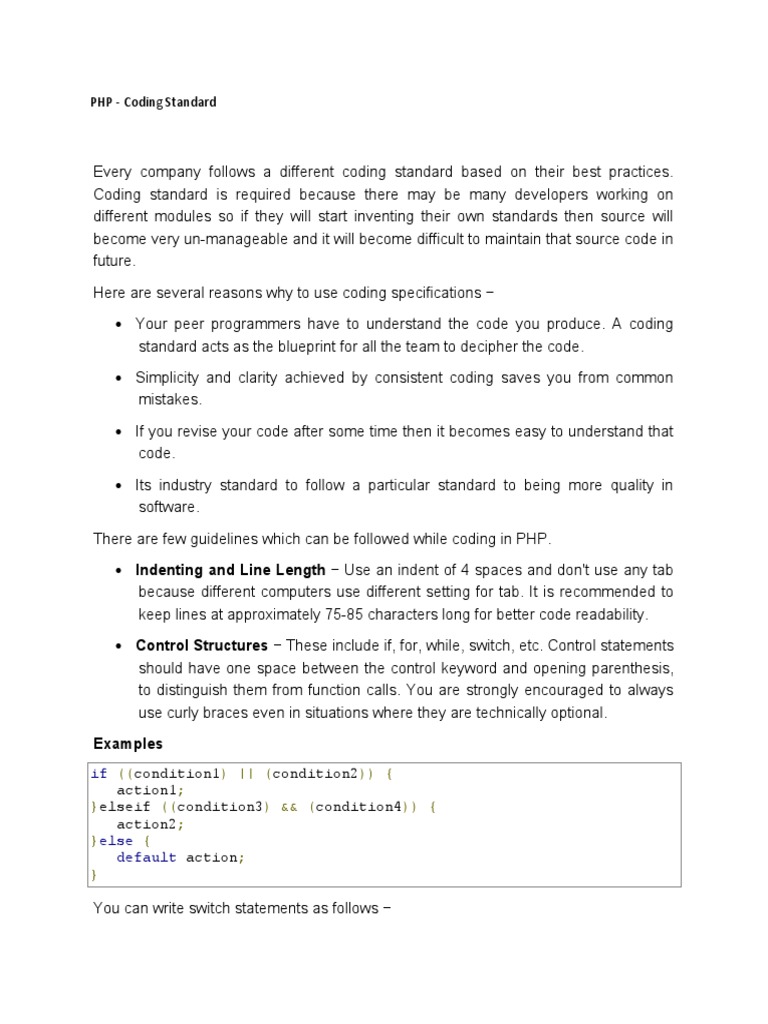 Php Coding Standard Pdf Computer Programming Software Engineering 