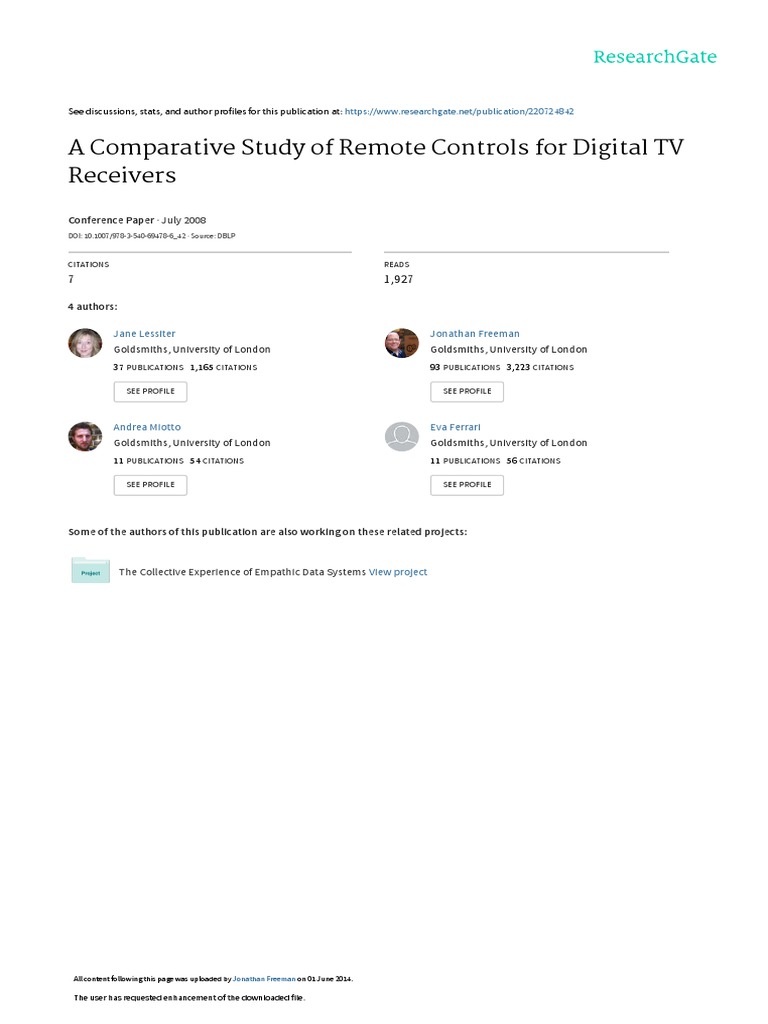 A Comparative Study of Remote Controls For Digital TV Receivers | PDF ...