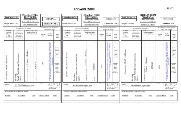 Challan Form: Challan Form Provincial Original Challan No 32-A Challan Form Provincial Challan ...