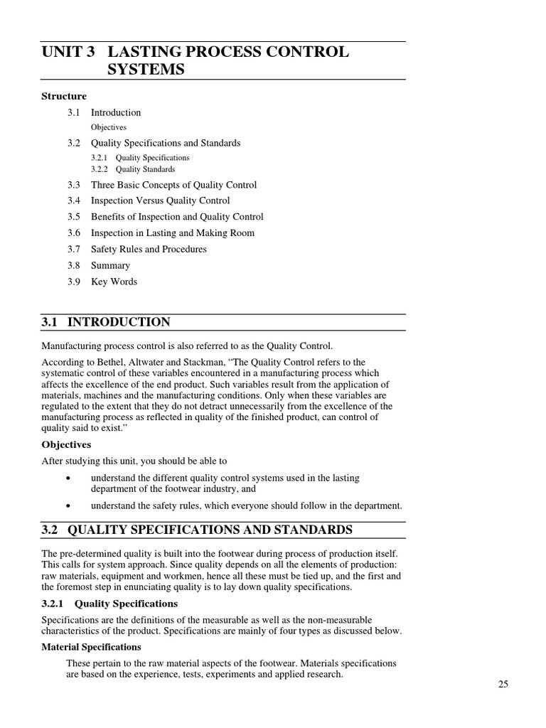 Unit 3 Lasting Process Control Systems: Structure | PDF | Quality ...
