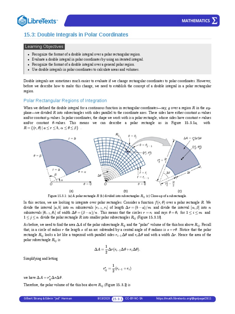 15.3: Double Integrals in Polar Coordinates: Learning Objectives | PDF ...