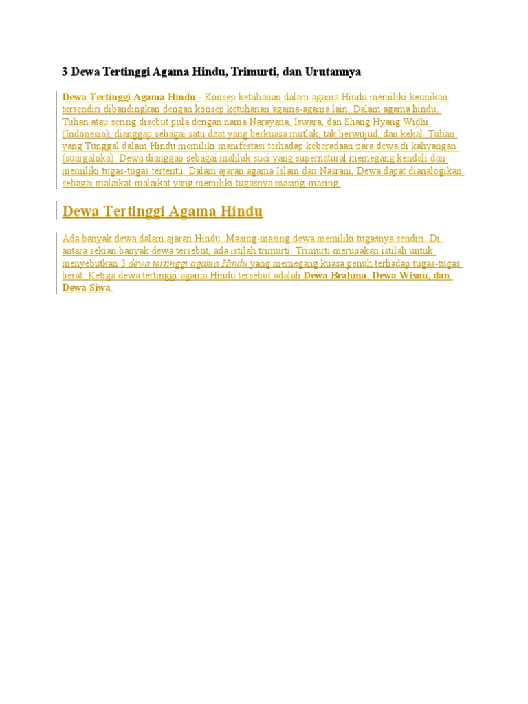 3 Dewa Agama Hindu | PDF