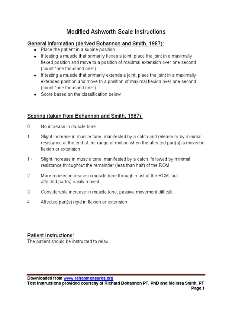 Modified Ashworth Scale Instructions PDF | PDF | Anatomical Terms Of ...