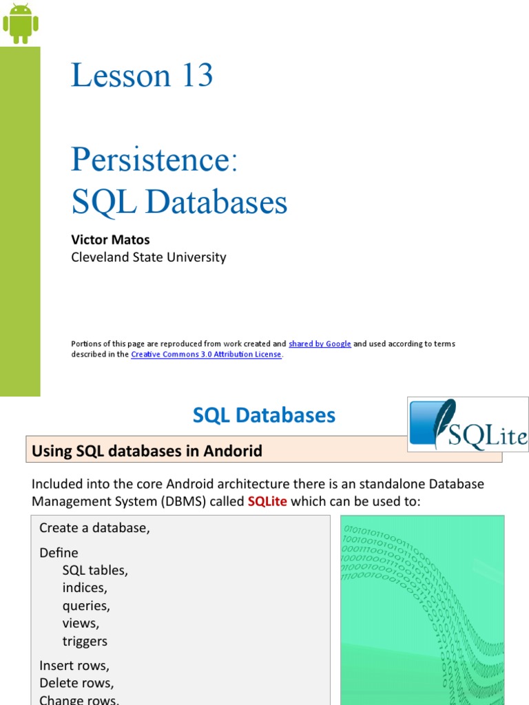 Android Chapter13 SQL Databases | PDF | Databases | Sql