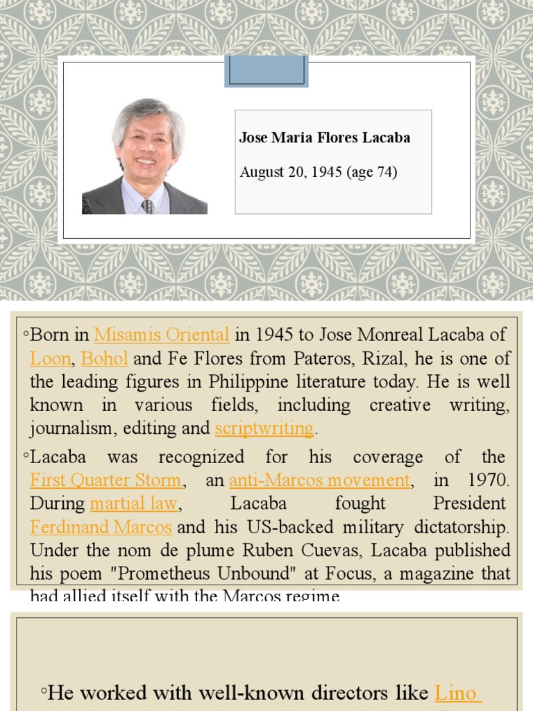 Jose Maria Flores Lacaba: August 20, 1945 (Age 74) | PDF