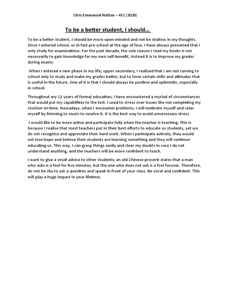To Be A Better Student, I Should | PDF