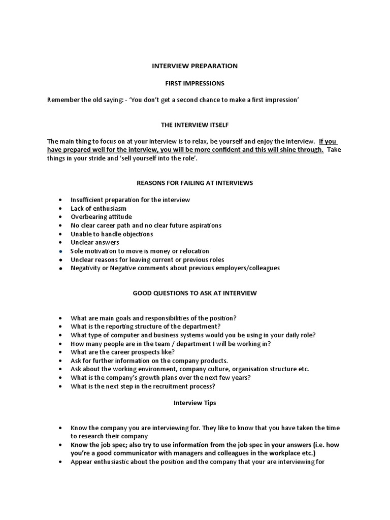 English INTERVIEW PREPARATION | PDF | Interview | Question