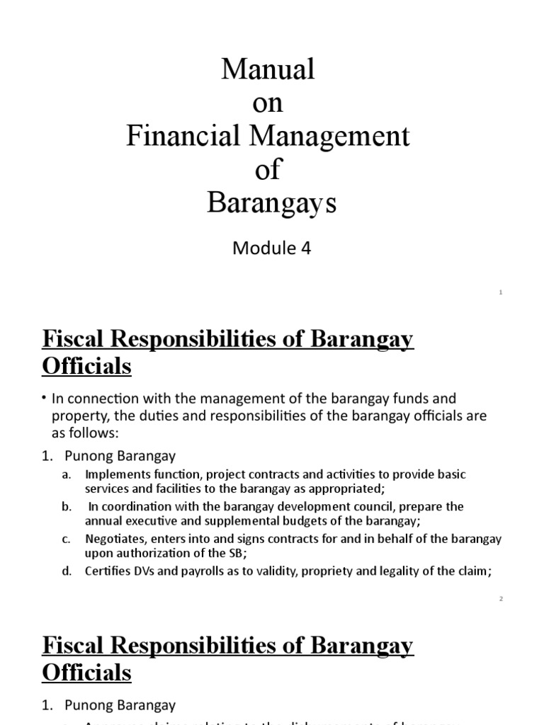 Manual On FInancial Management of Barangays MODULE 4 | PDF ...