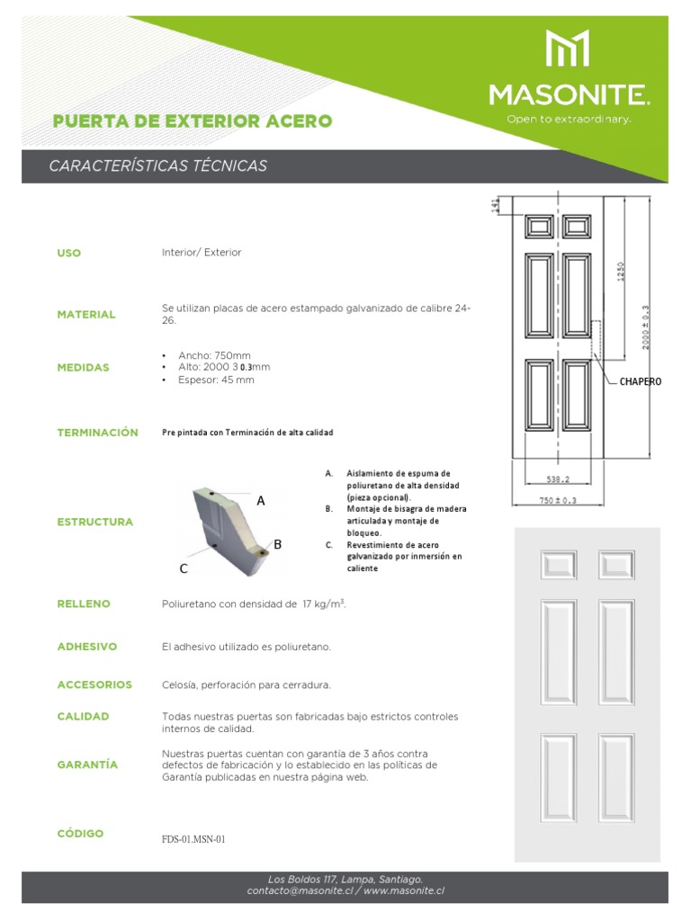 Ficha Técnica Puertas Acero 2019 PDF | PDF | Poliuretano | Revestimiento