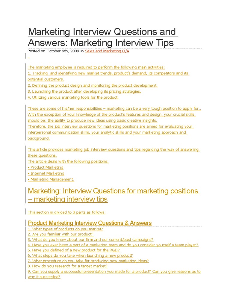 Marketing Interview Questions and Answers 1122 | PDF | Career & Growth