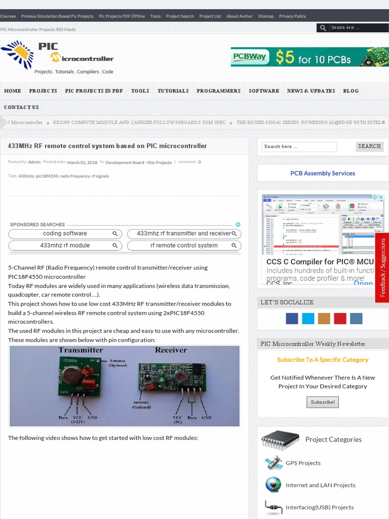 433Mhz RF Remote Control System Based On Pic Microcontroller | PDF ...