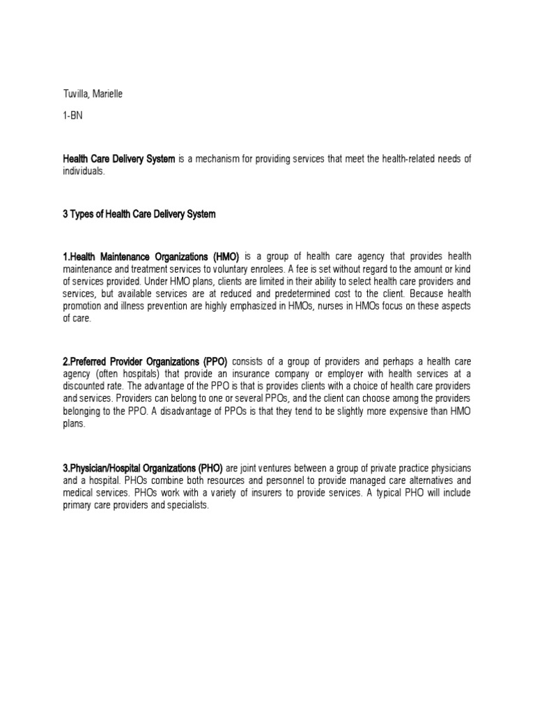 Health Care Delivery System | PDF