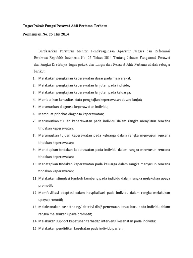 Tugas Pokok Fungsi Perawat Ahli Pertama Terbaru | PDF | Pengembangan Diri