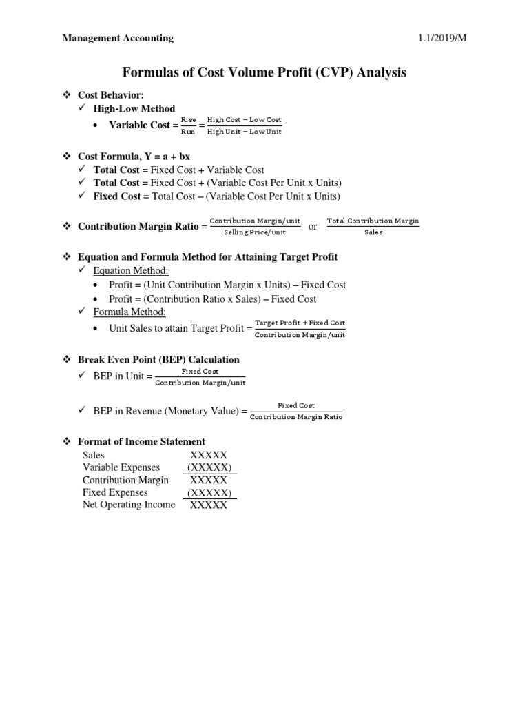 Formulas of CVP Analysis | PDF