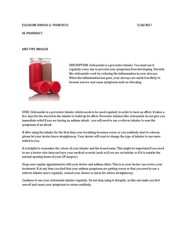 Ciclesonide Inhaler Use and Benefits | PDF