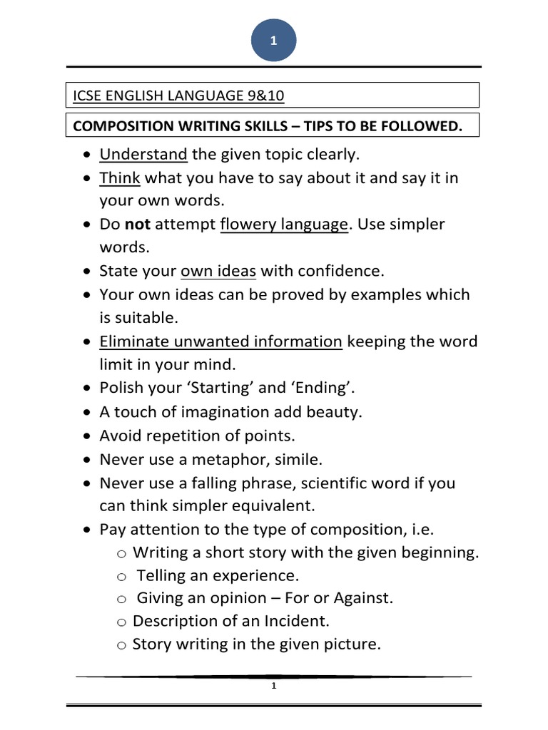 Icse English Language 9&10: Composition Writing Skills – Tips To Be ...