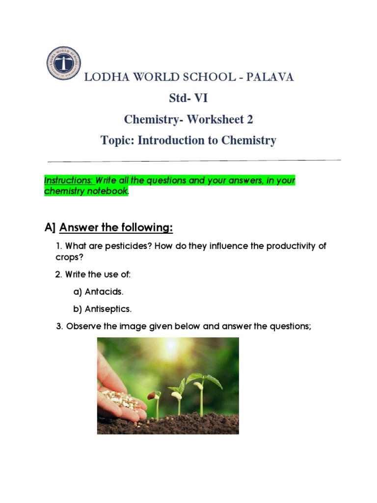 VI Chemistry Worksheet 2 - Introduction To Chemistry | PDF | Wellness ...