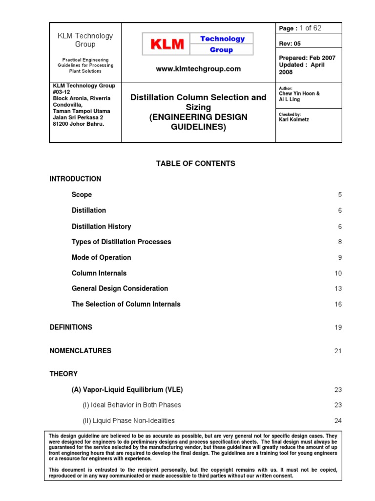 ENGINEERING DESIGN GUIDELINE - Distillation - Column - Rev05 | PDF ...