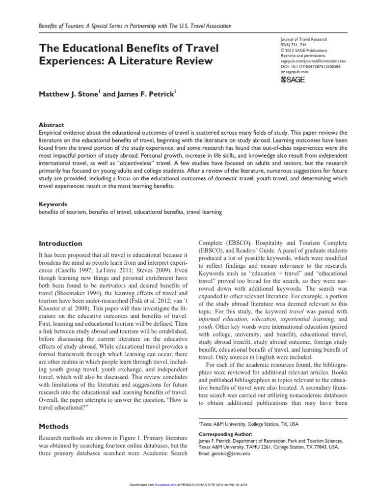 The Educational Benefits of Travel Experiences: A Literature Review ...
